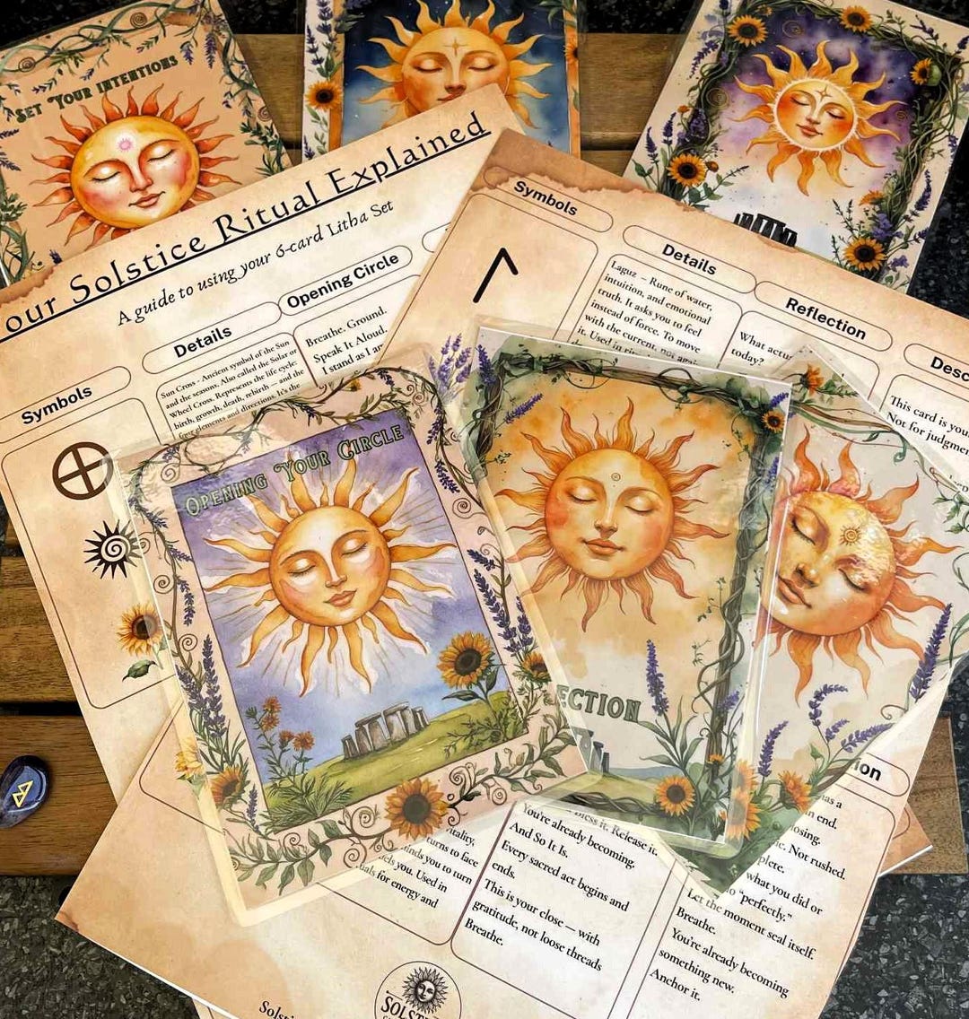Litha PNG Ritual Cards Printable, 6-card Summer Solstice Spell Set ...