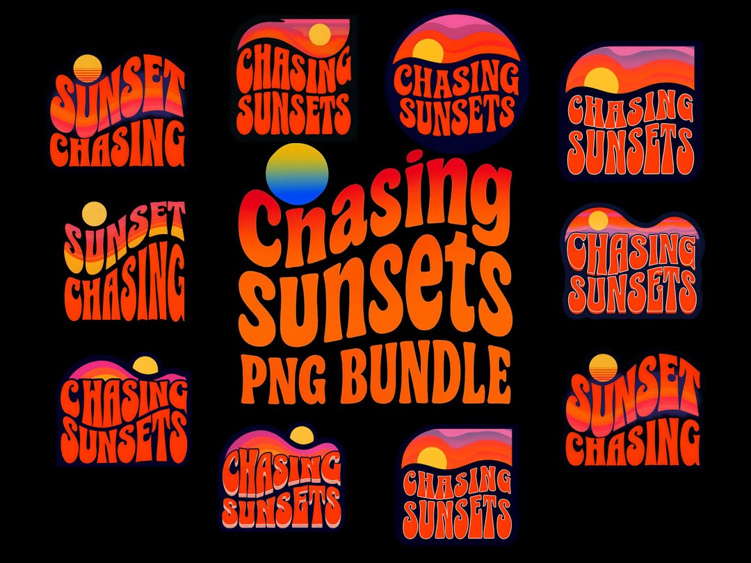 Chasing Sunsets Png Bundle, Beach Download Retro Summer Bundle Digital ...