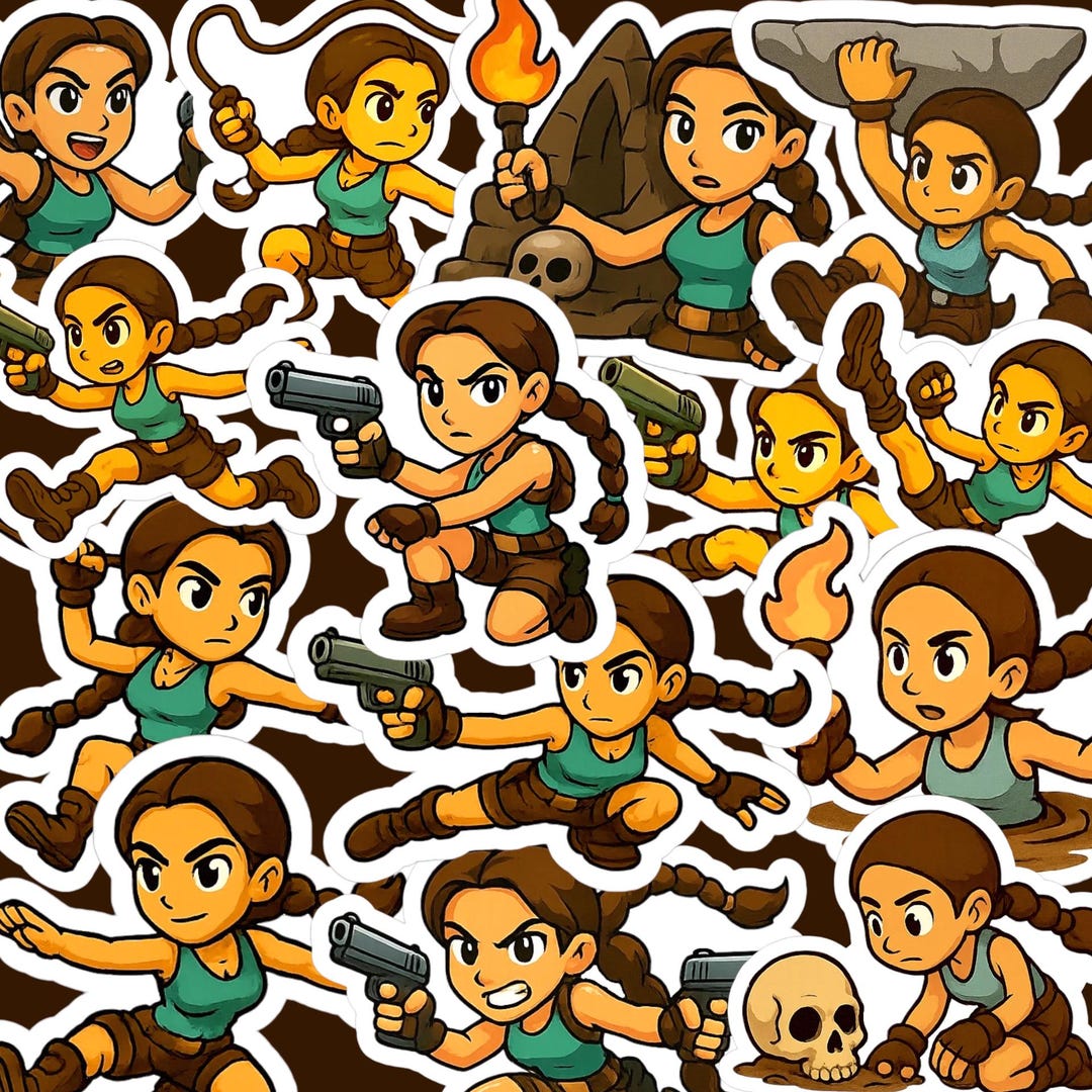 Lara Croft Sticker Pack, Game Stickers, Cute Tomb Raider Sticker ...