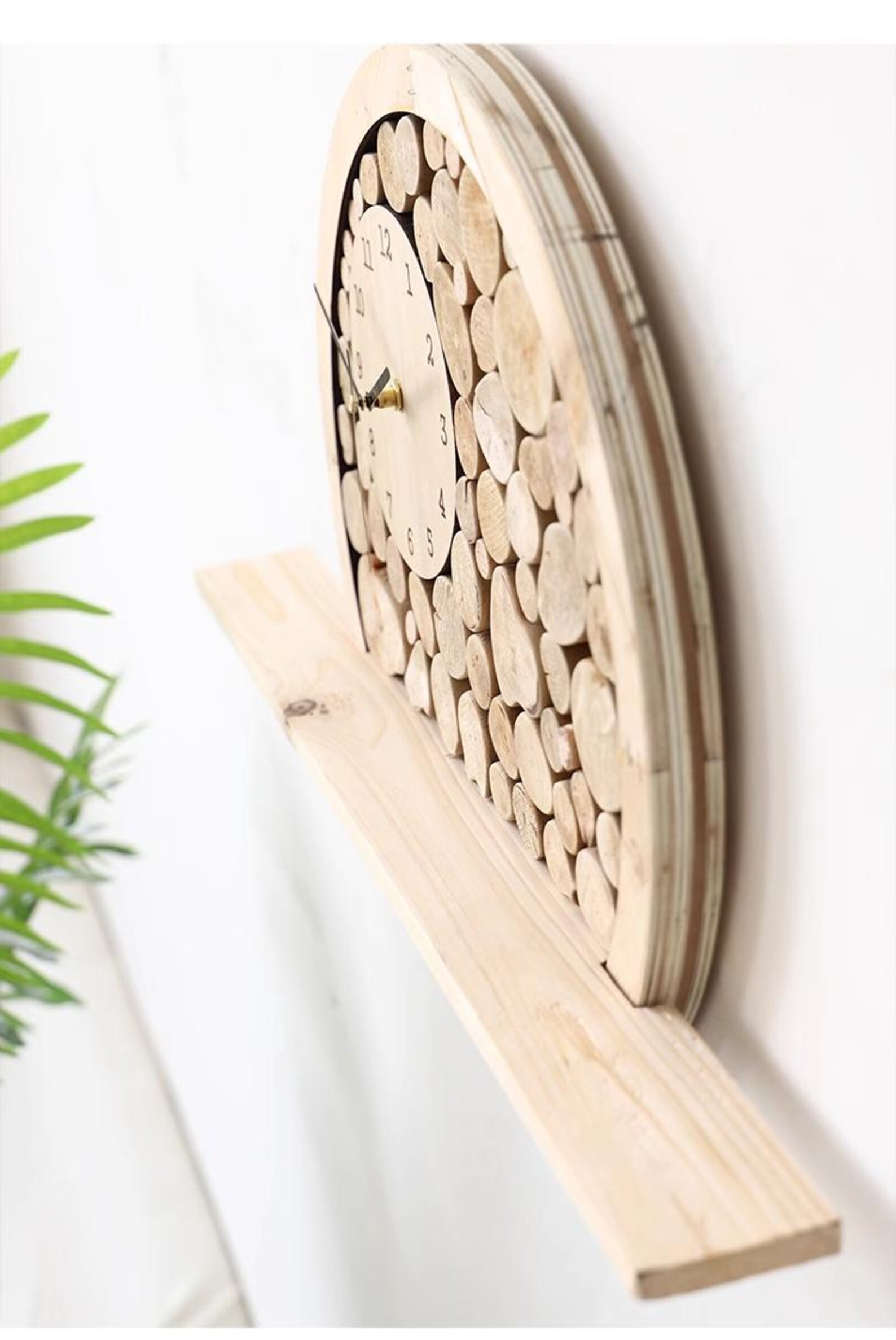High Quality Unique Natural Wood Shelf Wall Clock, Rustic Handcrafted ...