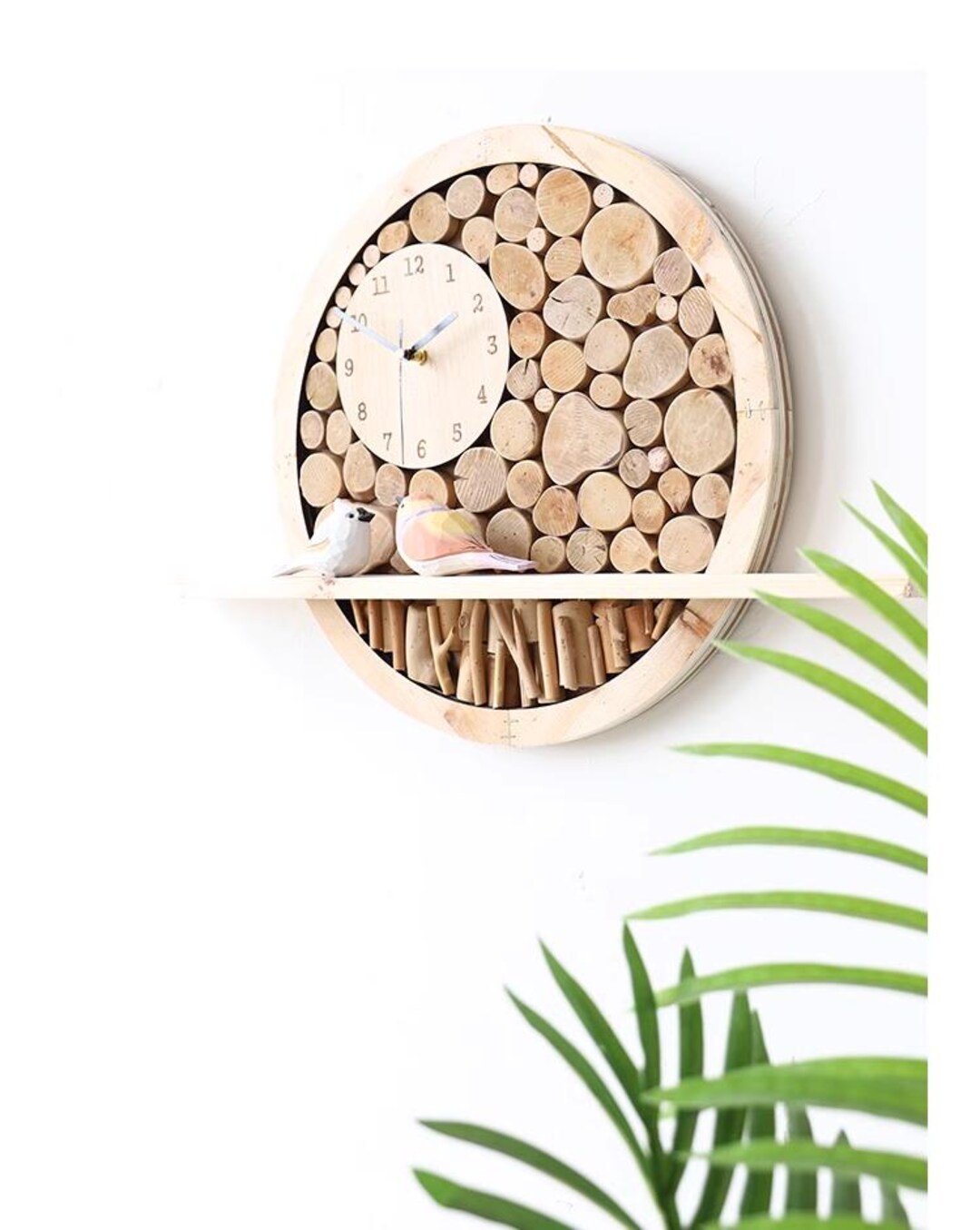 High Quality Unique Natural Wood Shelf Wall Clock, Rustic Handcrafted ...