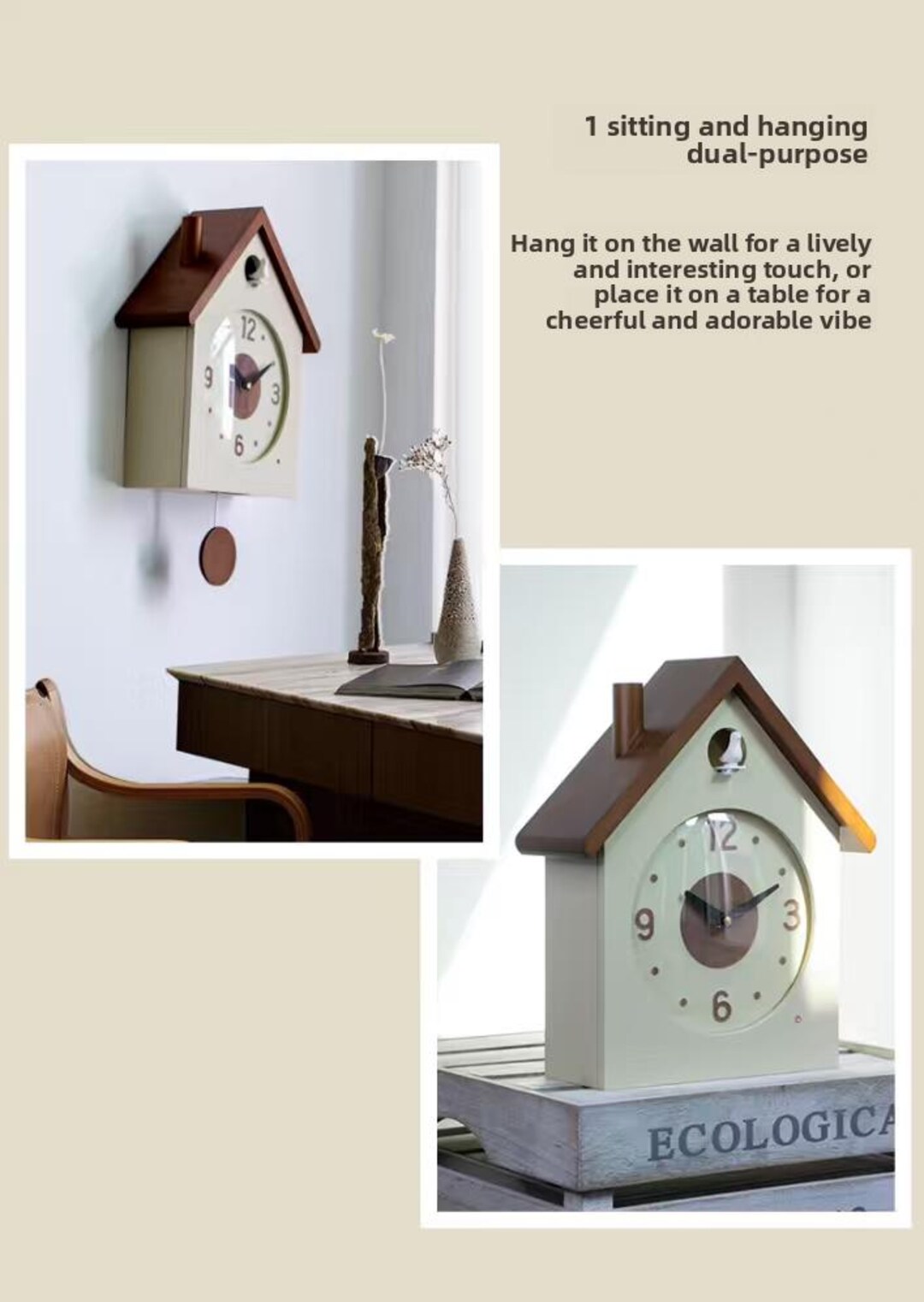 High Quality Unique Natural Wood Cuckoo Sing Bird Swing Wall Clock ...