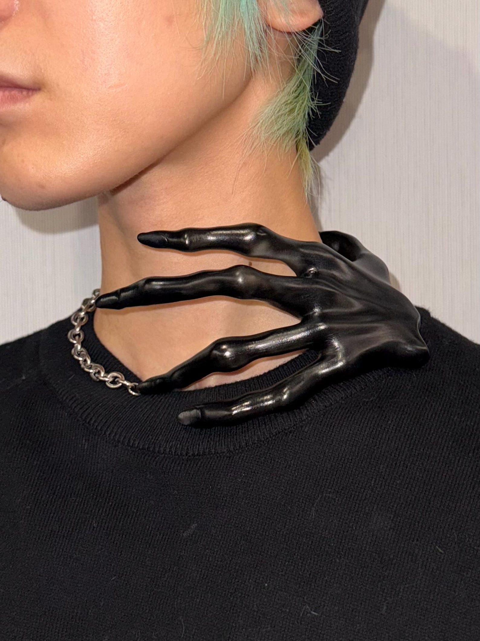 Bold Gothic Skeleton Hand Choker | Edgy Handmade Statement Necklace ...