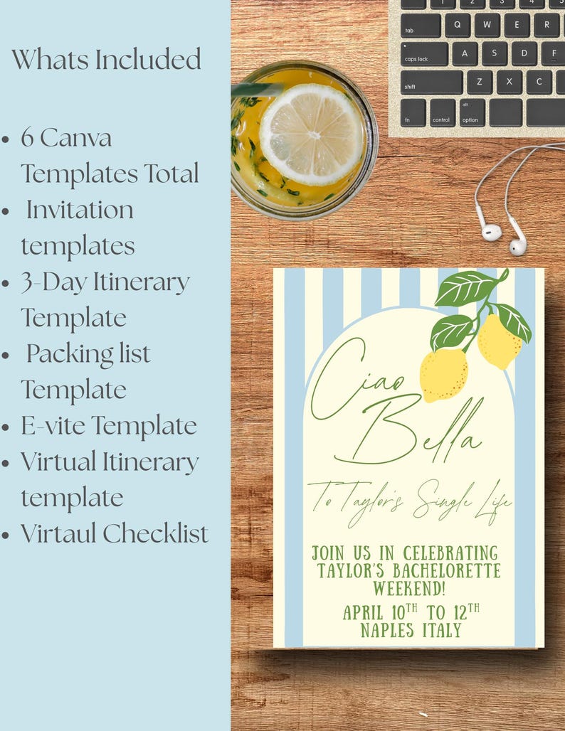 Editable Ciao Bella Bachelorette Invitation and Itinerary | E-vite and ...