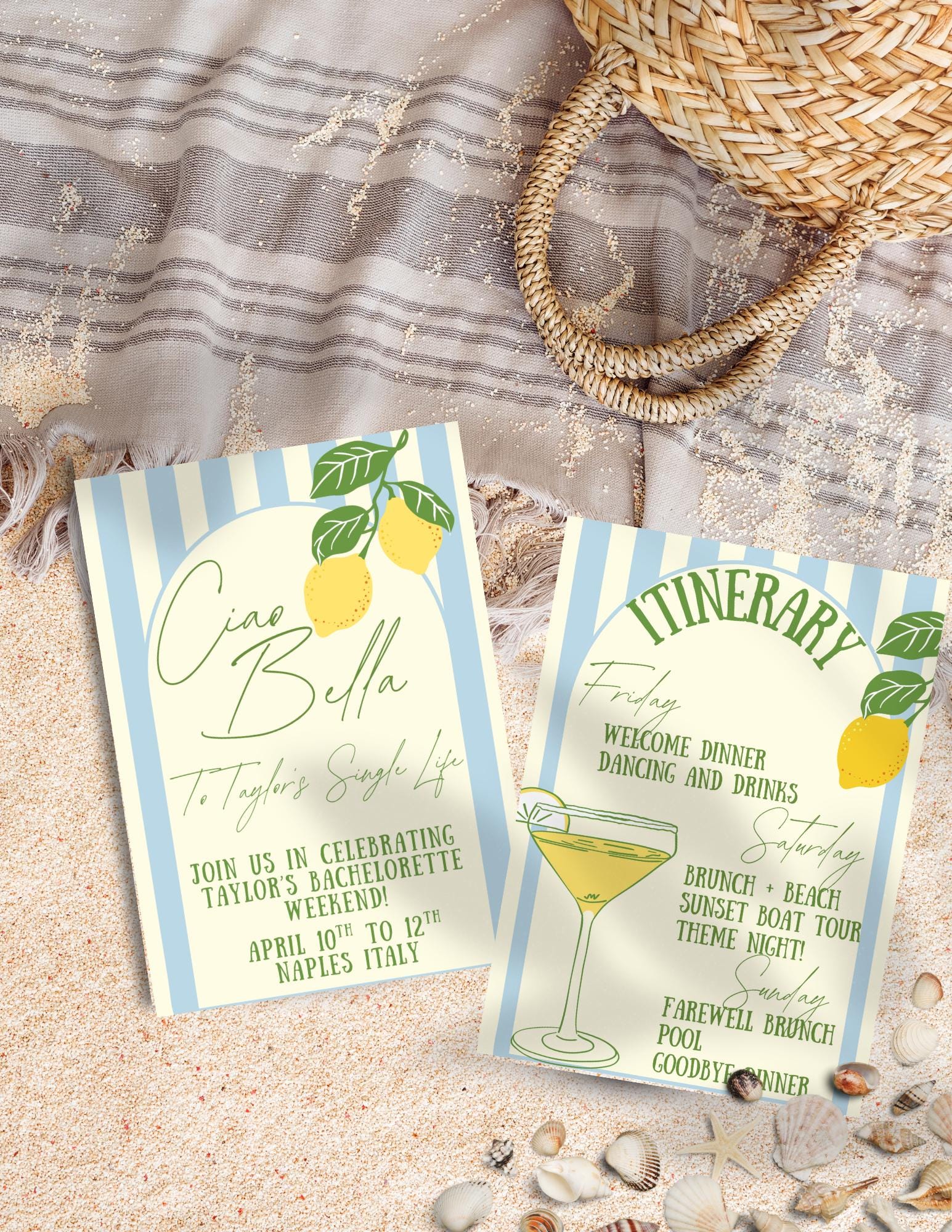 Editable Ciao Bella Bachelorette Invitation and Itinerary | E-vite and ...