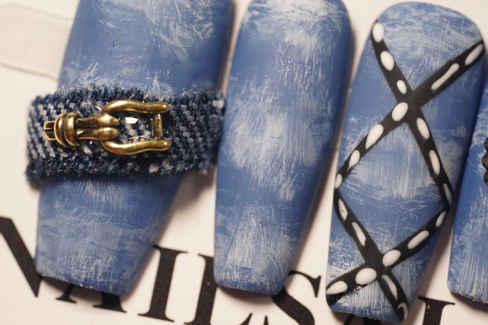 Blue Denim Press on Nails: Cowgirl Western Style, Pearl Shimmer - Etsy