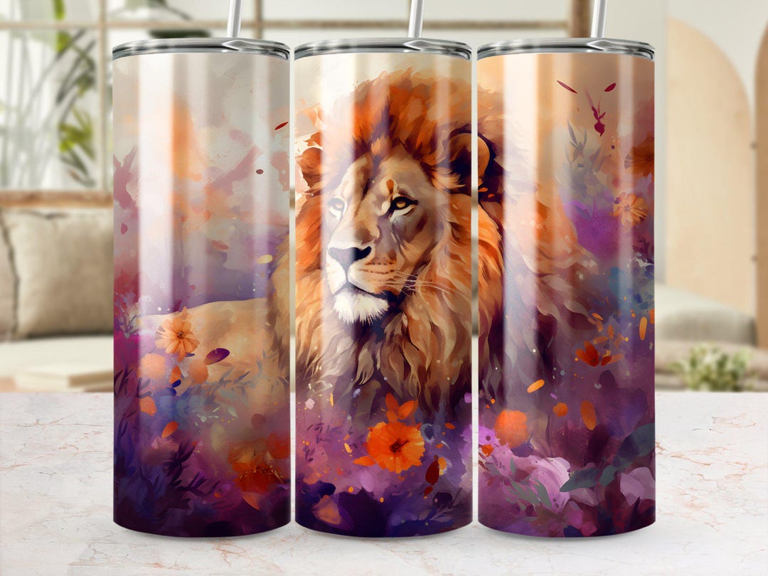 Lion Digital Tumbler Wrap, Hand Painted Big Cat Design, Printable Lion ...