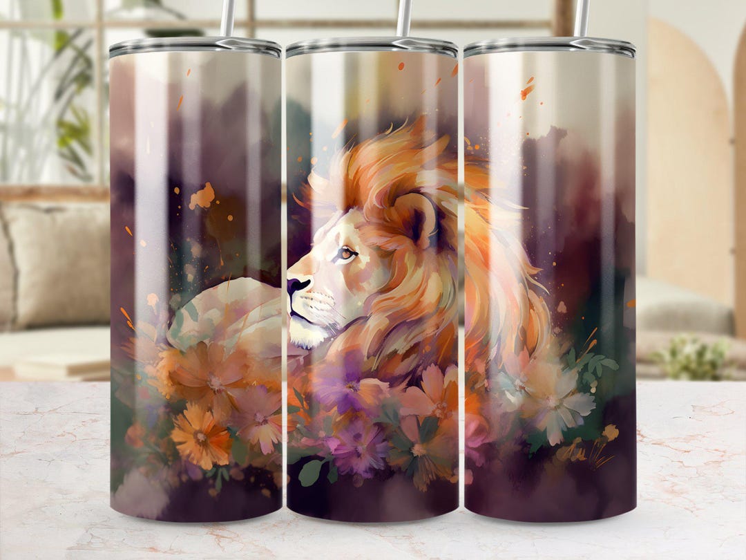 Lion Digital Tumbler Wrap PNG, Watercolor Lion Tumbler Sublimation ...