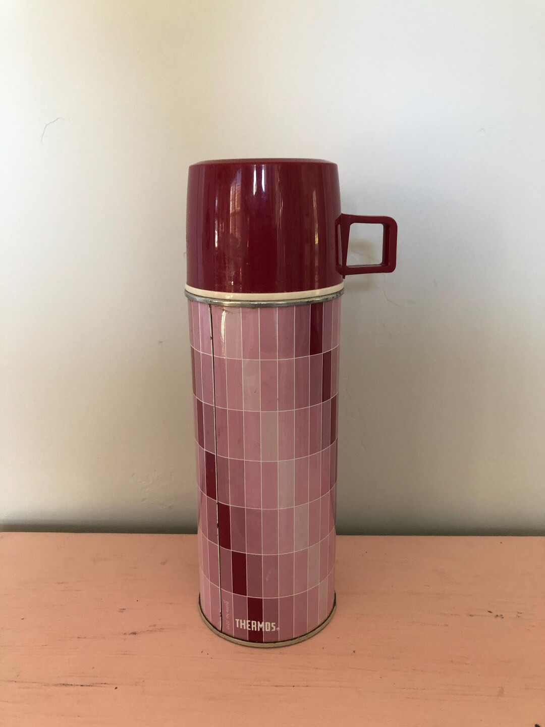 1970s Thermos Pink and Maroon Tall Checked USA - Etsy