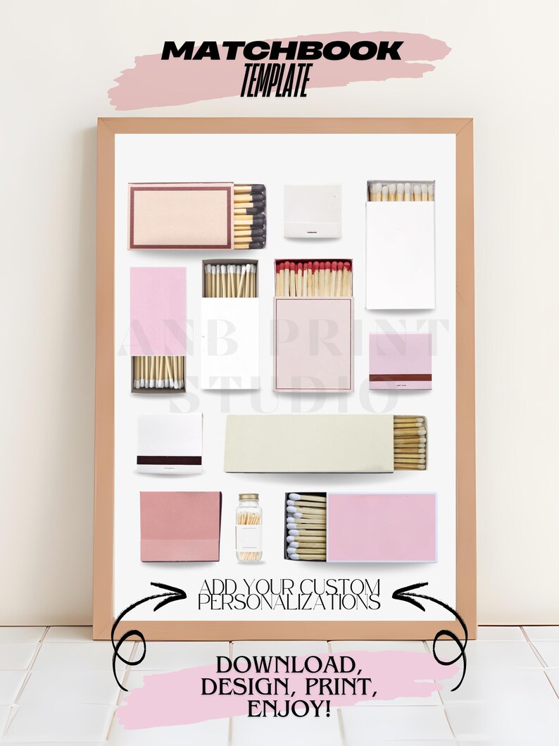 Custom Matchbook & Matchbox Art Template PINK Vintage Matchbook Print ...