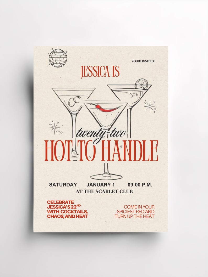 Twenty-two Hot to Handle Birthday Invitation – Editable Canva Template ...