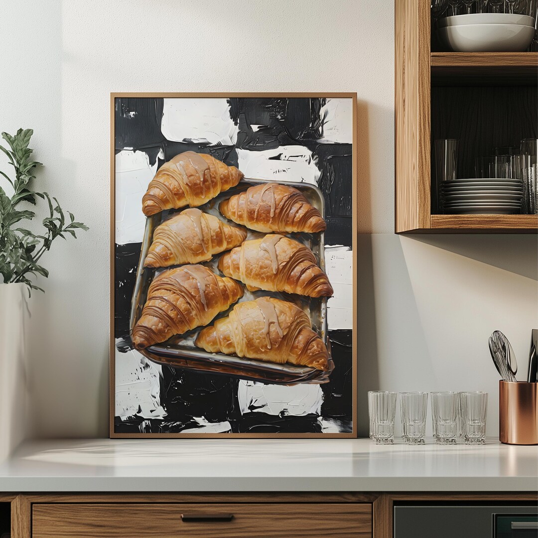 Retro Croissant Wall Art Print - 80s Vintage Bakery Kitchen Decor ...