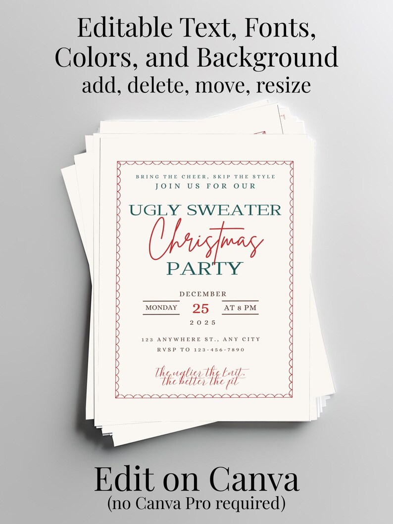Ugly Sweater Christmas Party Invitation – Editable Canva Template - Etsy