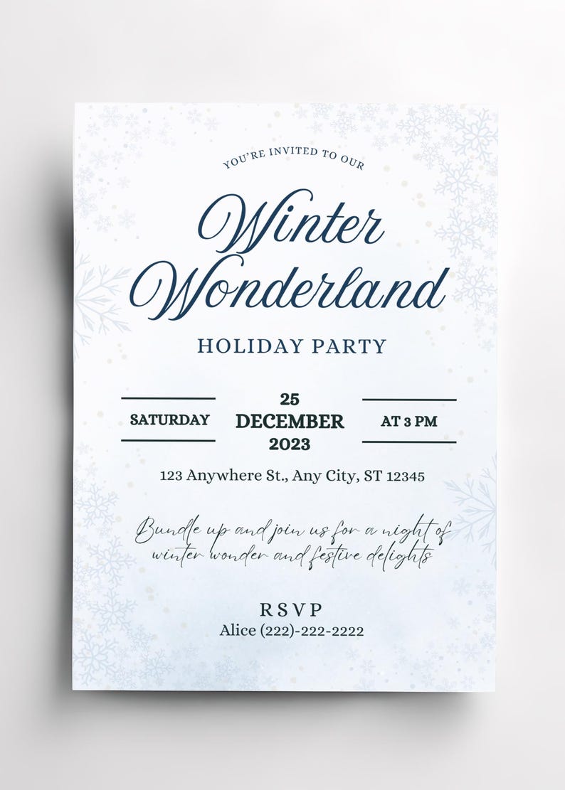 Editable Winter Wonderland Holiday Party Invitation | Canva Template - Etsy