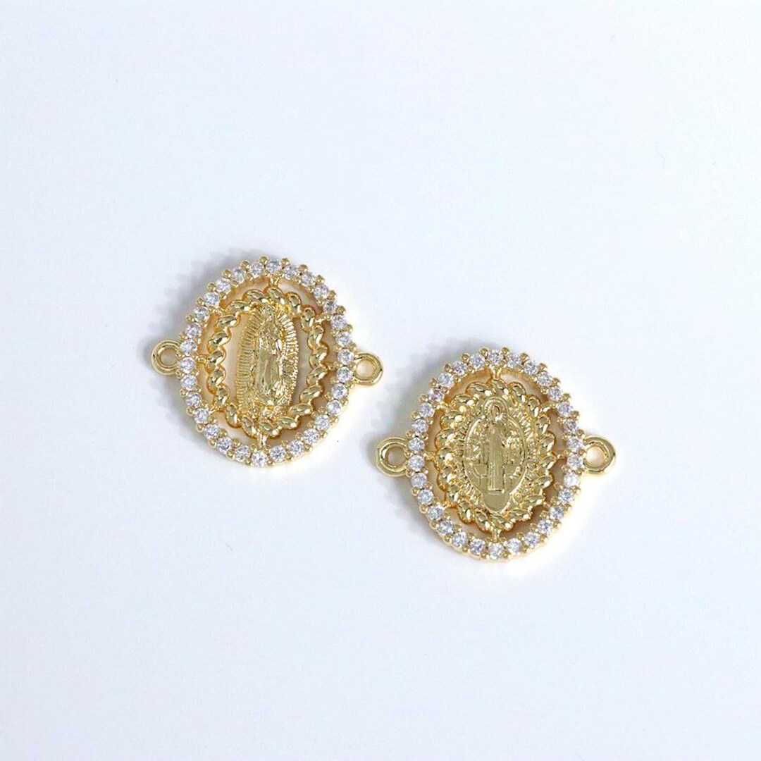 2pcs 18K Gold Filled Religious Medal Connector Charm,oval Zircon ...