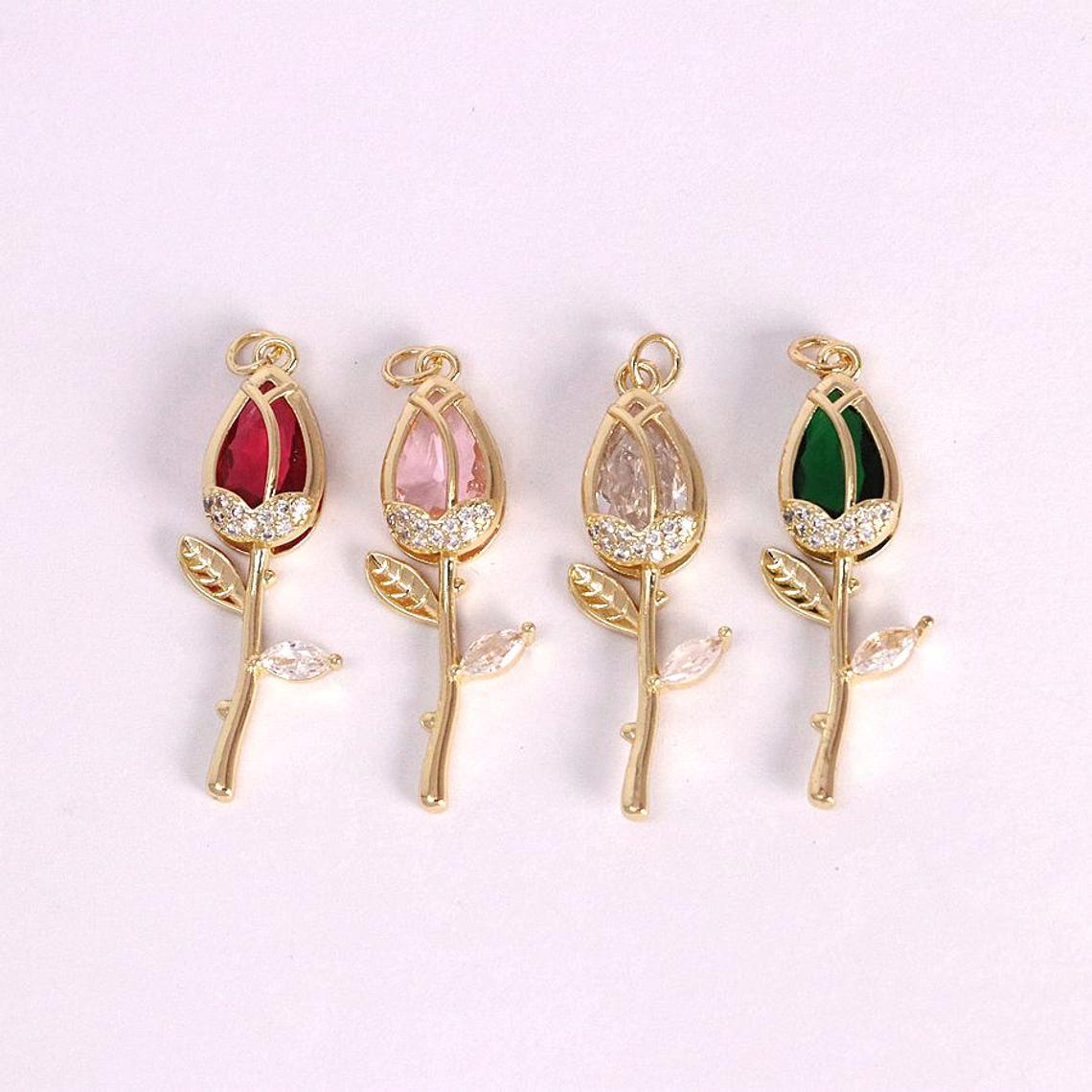 2pcs 18K Gold Plated Zircon Tulip Flower Charm,tulip Pendant ,tulip ...