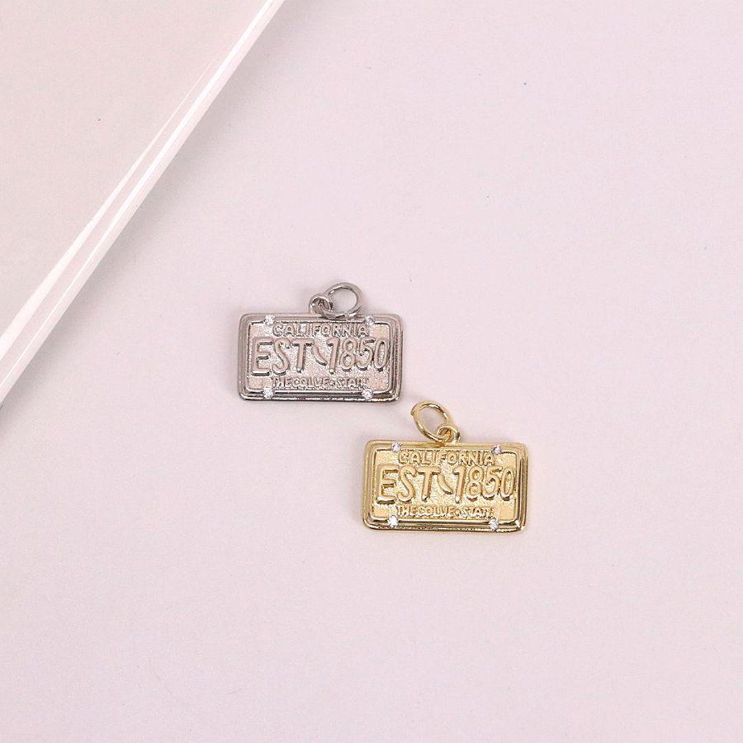 2pcs 18K Gold Filled License Plate Pendant,dainty License Charm ...