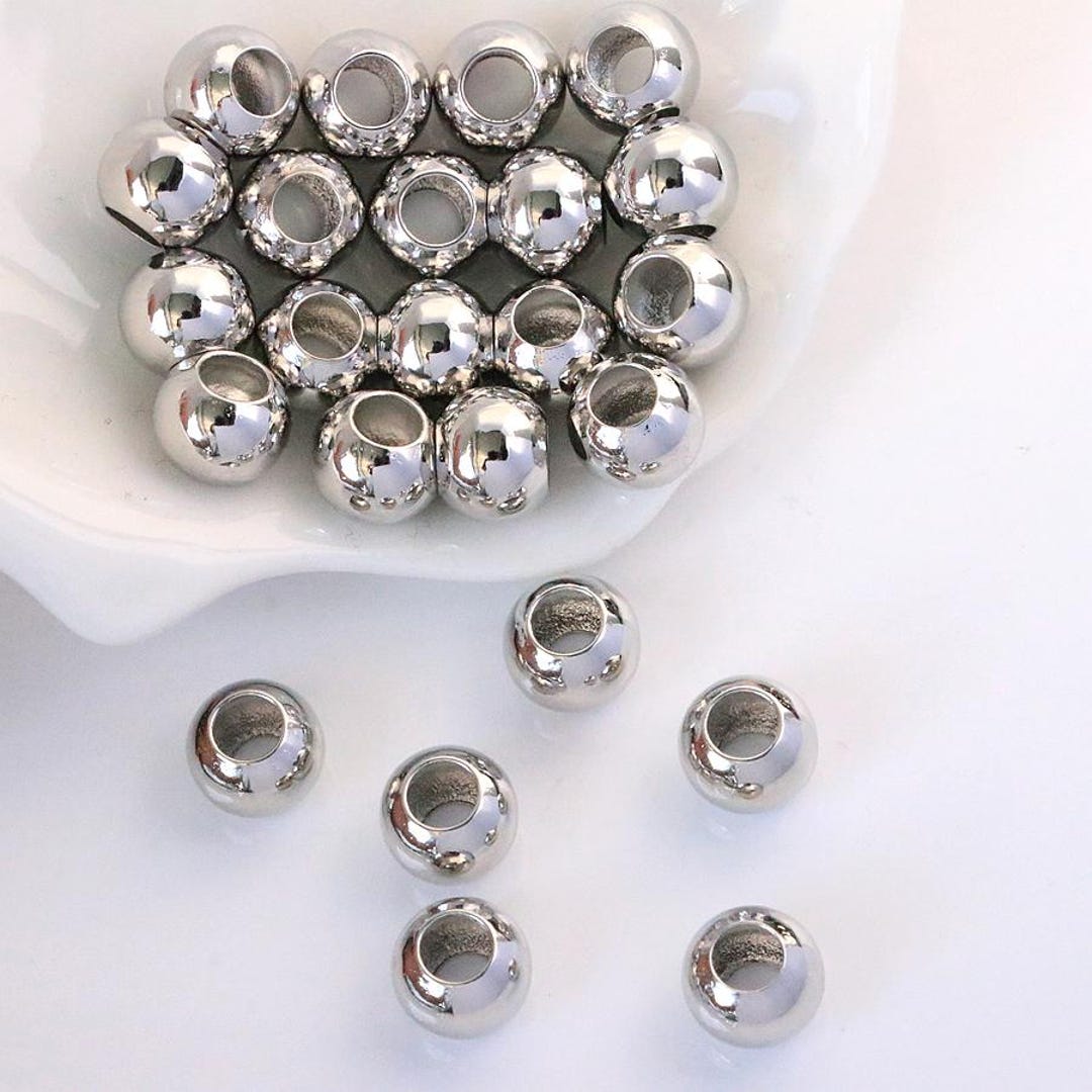 30pcs Silver Round Big Hole Beads, Spacer Beads,10mm 8mm Large Hole ...