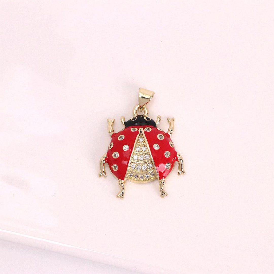 2pcs 18K Gold Filled Cartoon Enamel Red Ladybug Charm,zircon Ladybug ...