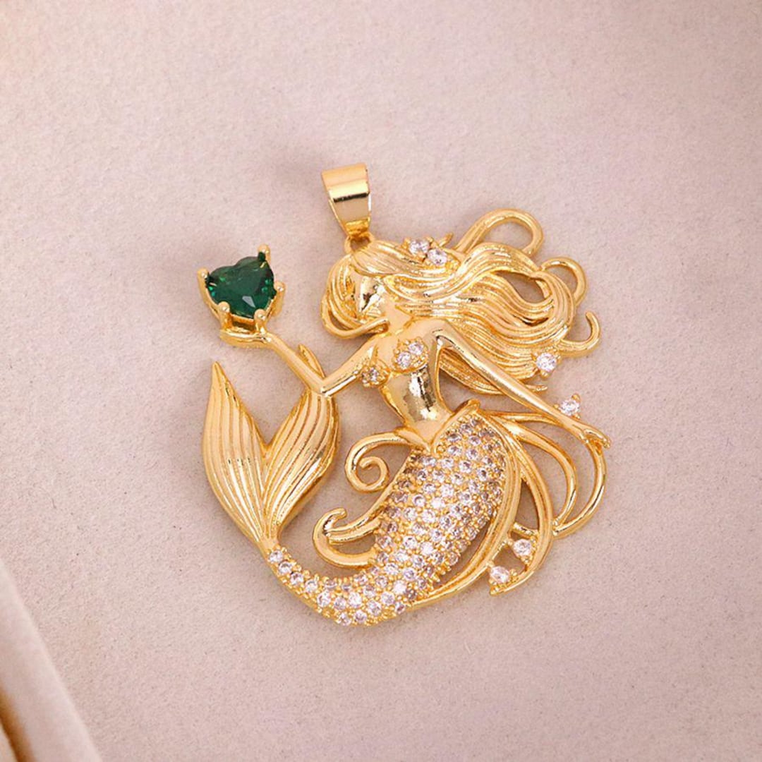2pcs Dainty Shiny Zircon Mermaid Charm,18k Gold Filled Ocean Sea ...