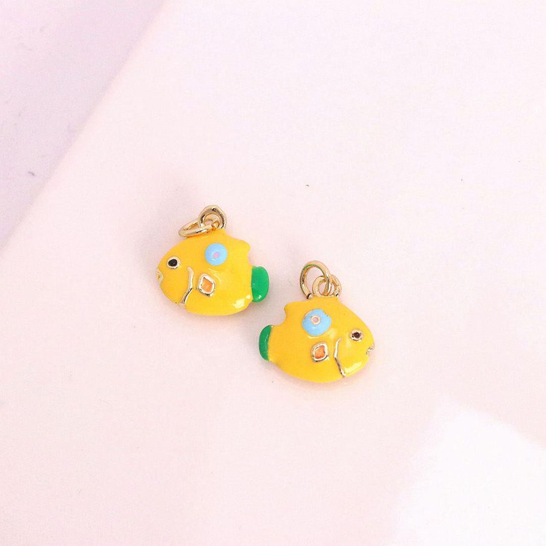 2pcs 18K Gold Enamel Cartoon Mini Small Fish Pendant,cute Small Fish ...