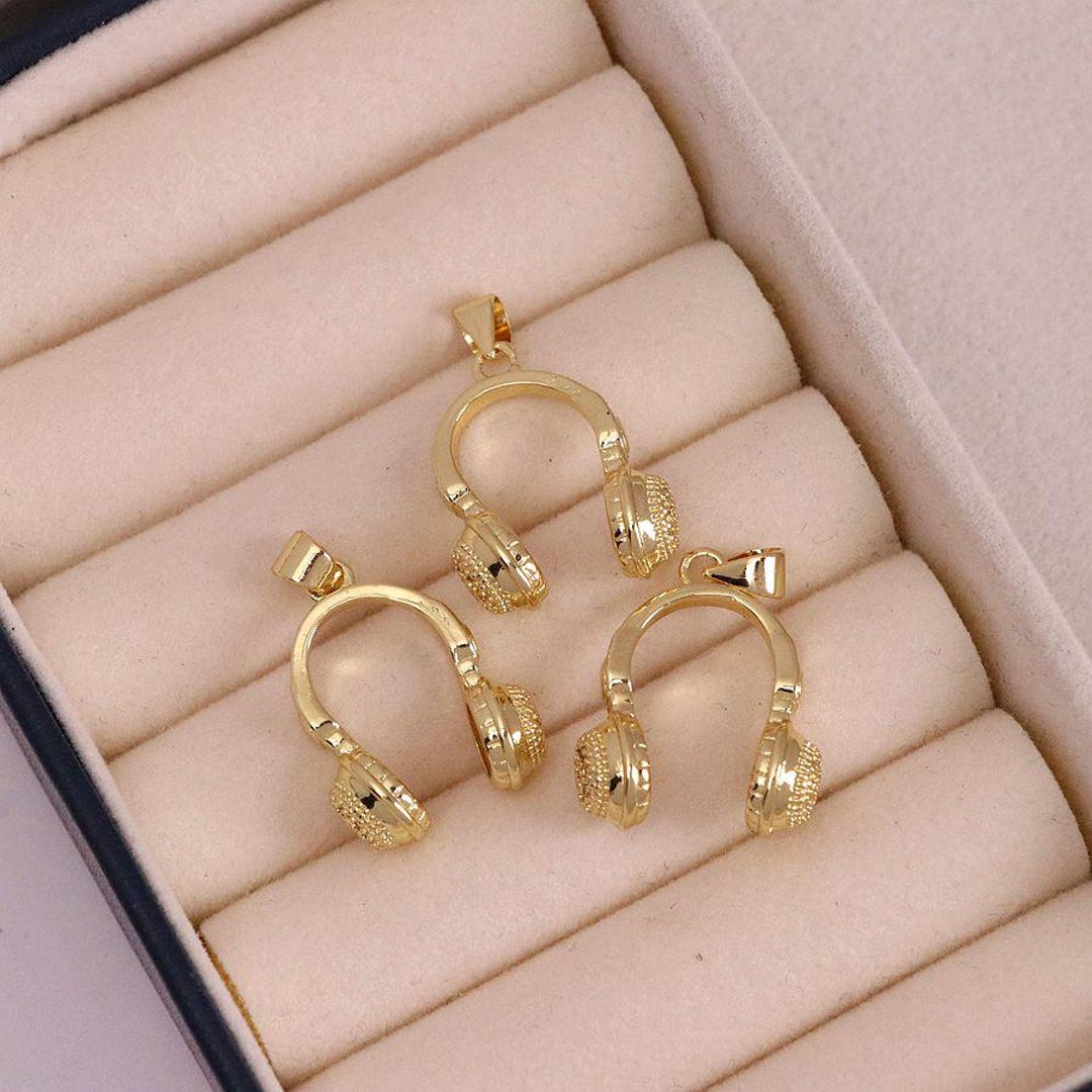 2pcs Dainty Headset Pendant,18k Gold Music Headphone Charm, Necklace ...