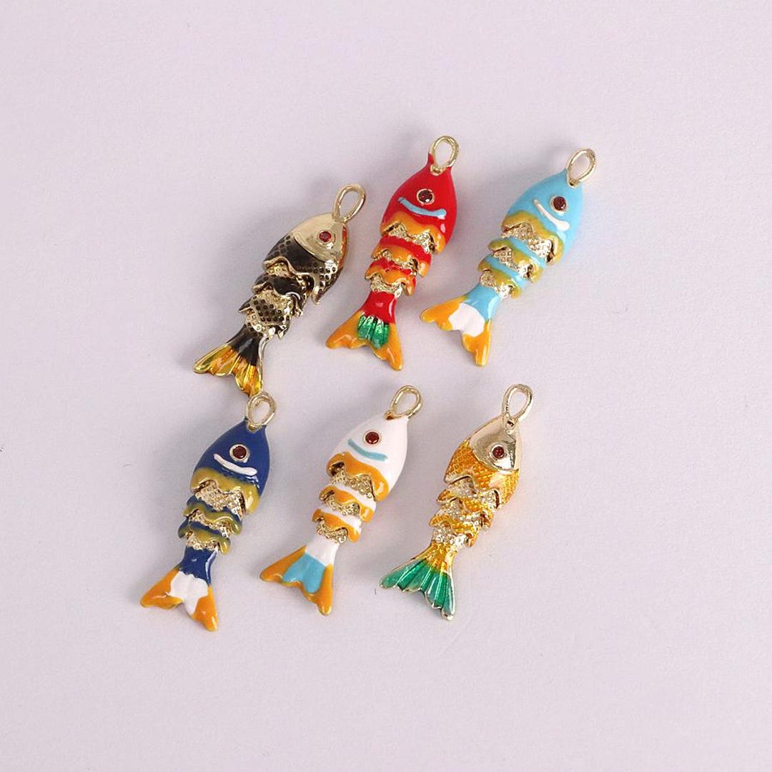 2pcs 18K Gold Plated 3D Fish Pendant,enamel Fish Charm,gold Fish ...