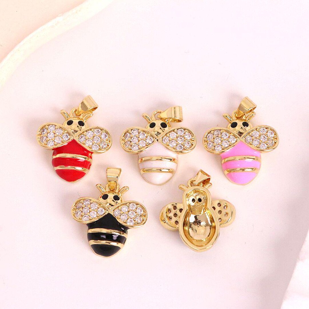 2pcs CZ Bee Pendant,18k Gold Filled Bee Charm Pendant,color Enamel ...