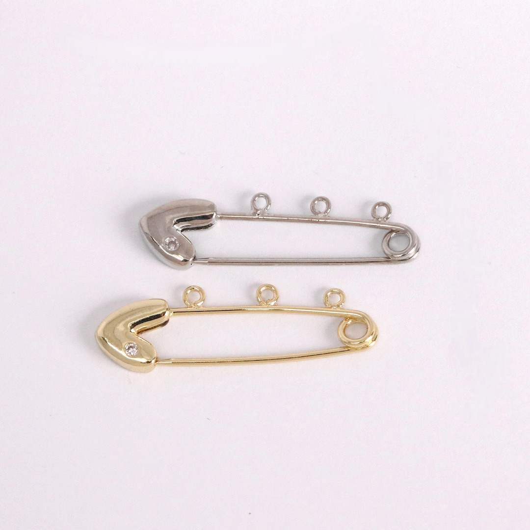 2pcs 18K Gold Safety Pin Pendant,heart Brooch Safety Pin Charms ...