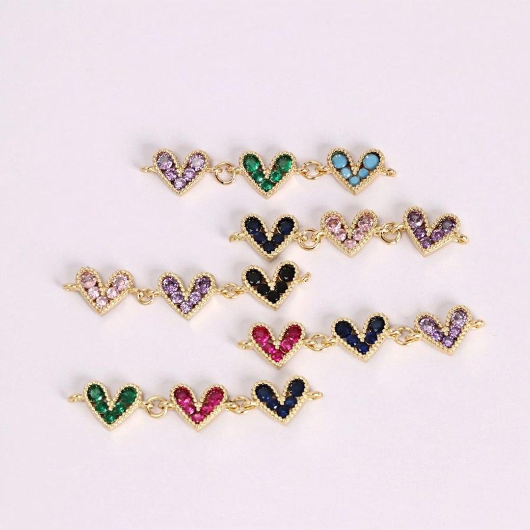 2pcs Gold CZ Heart Connector,18k Gold Filled Heart Connector,heart ...
