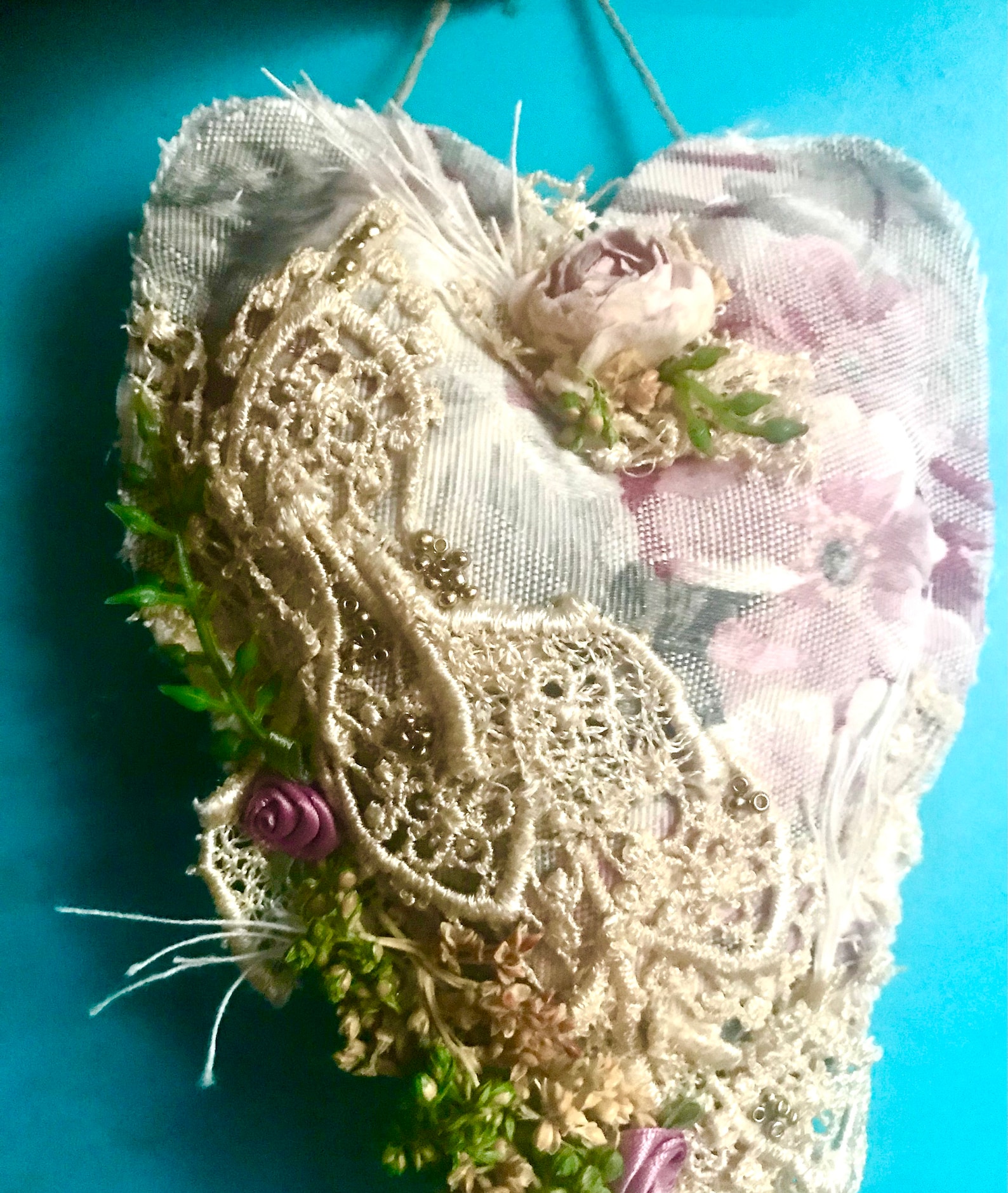 Romantic Fabric Heart Decoration, Shabby Chic Lacy Heart, Vintage Style ...