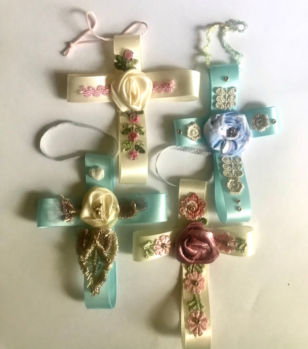Ribbon Crosses With Handmade Flowers and Floral Trims, Set of Four - Etsy