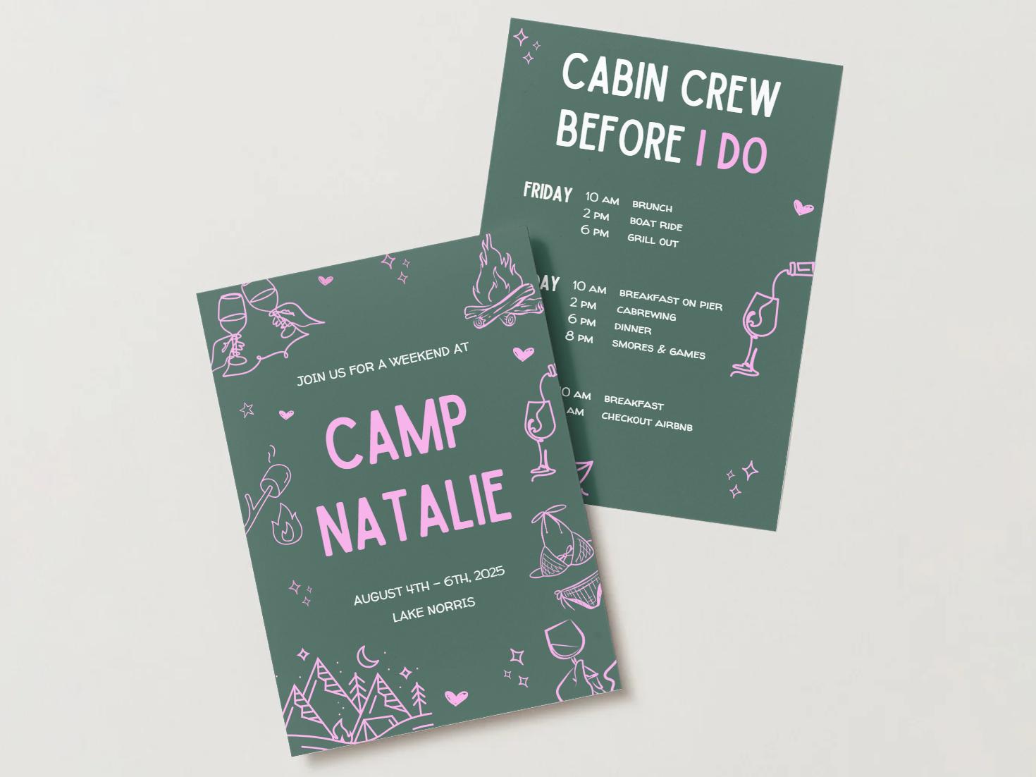 Bachelorette Itinerary Template, Camp Bachelorette, Cabin Crew Before I ...