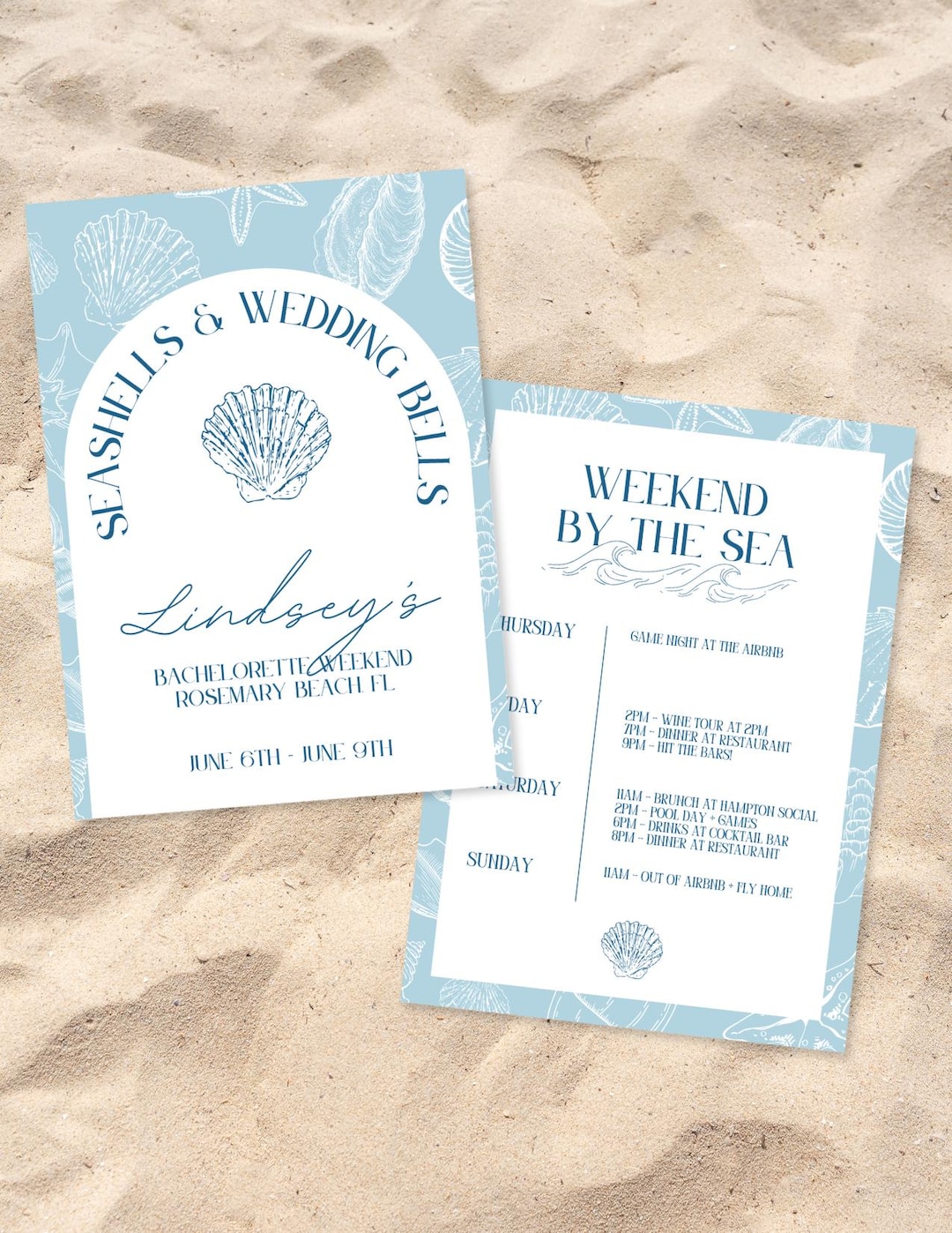 Bachelorette Itinerary Template, Seashells and Wedding Bells, Sea ...
