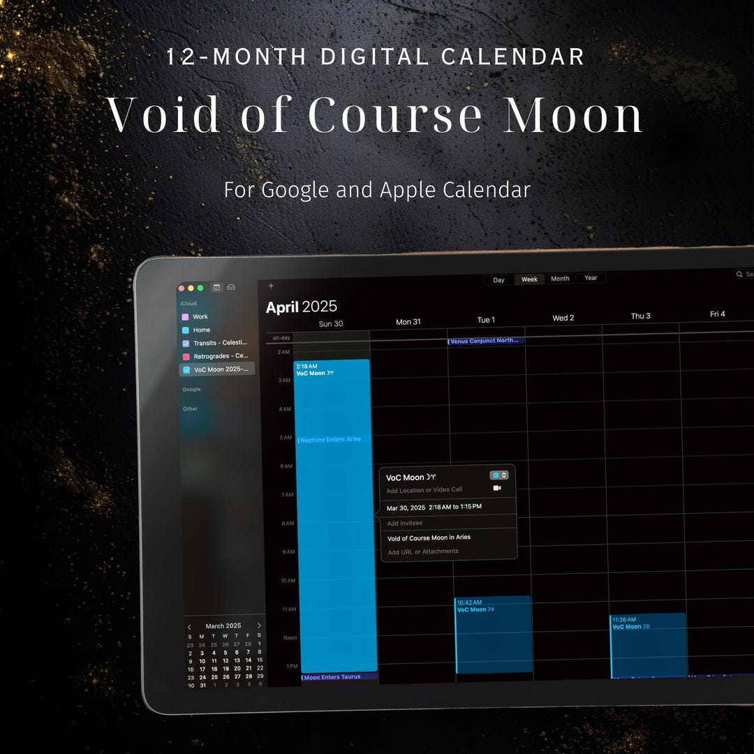 Void of Course Moon Digital Calendar (for Google and Apple Calendar) - Etsy