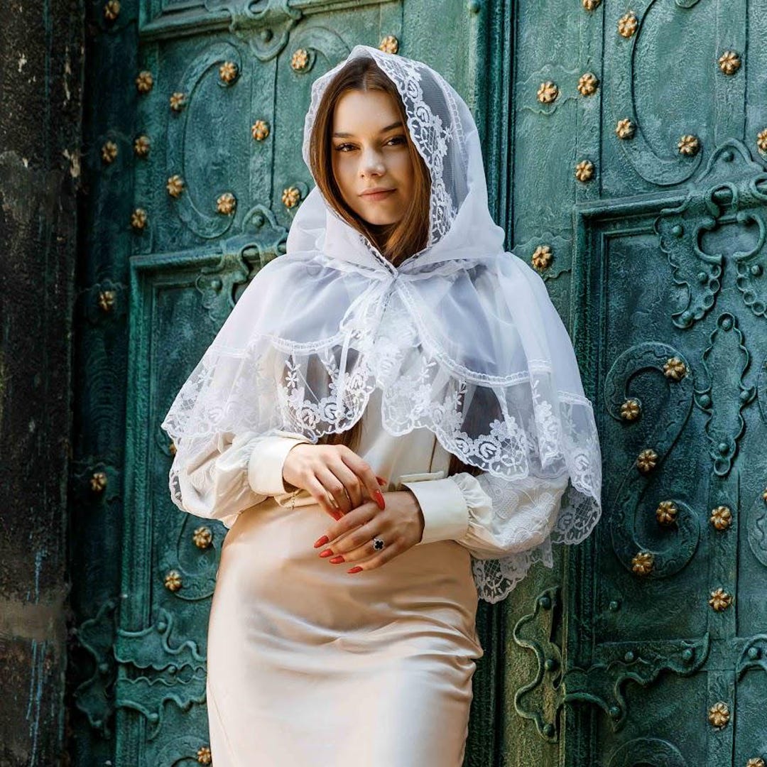 Lace Embroidered Chiffon Wedding Shawl: Elegant Orthodox Bridal ...
