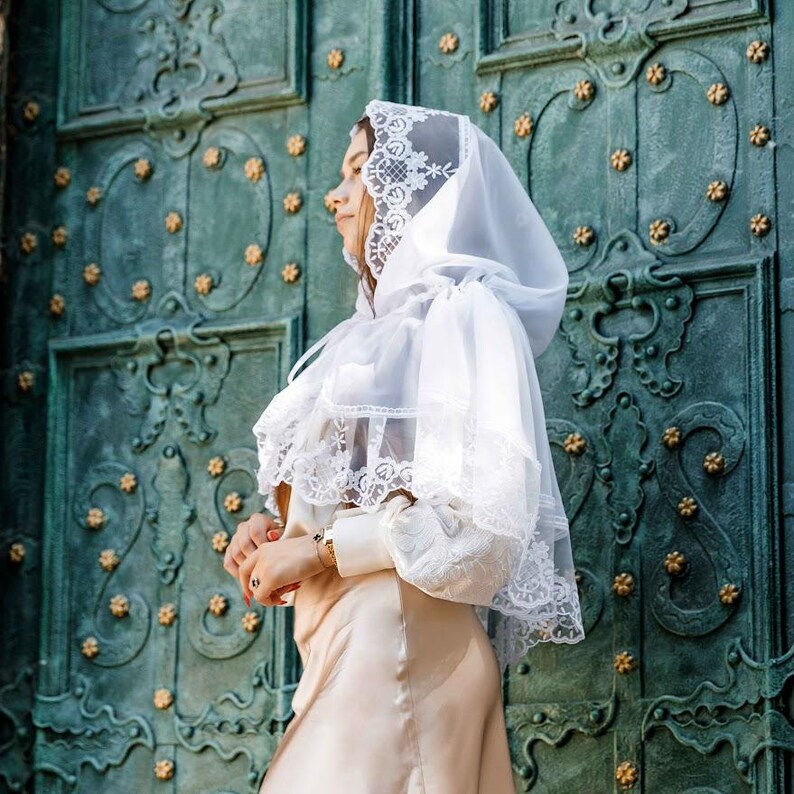 Lace Embroidered Chiffon Wedding Shawl: Elegant Orthodox Bridal ...