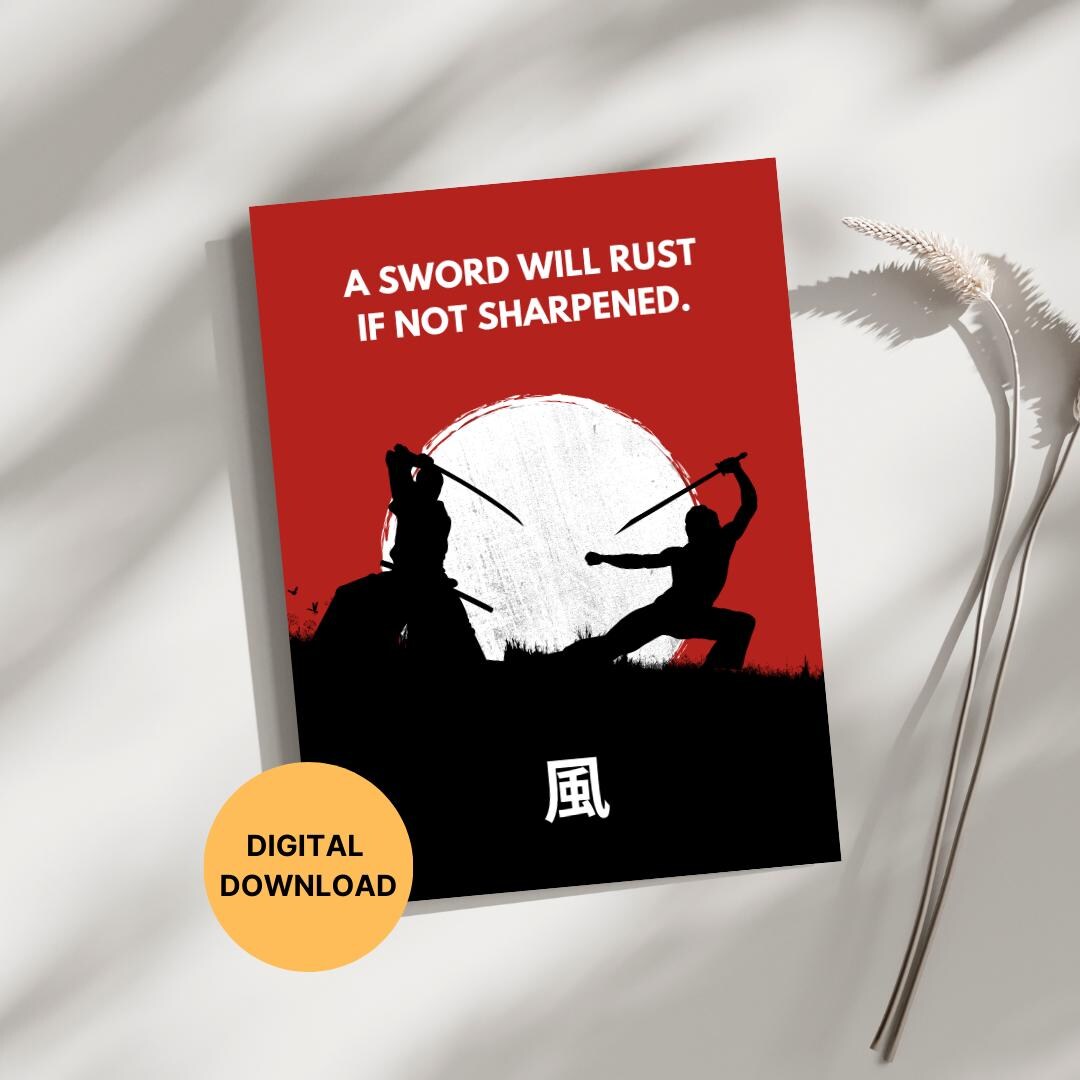 Japanese Motivational Samurai Quote Poster | the Sword Will Rust If Not ...