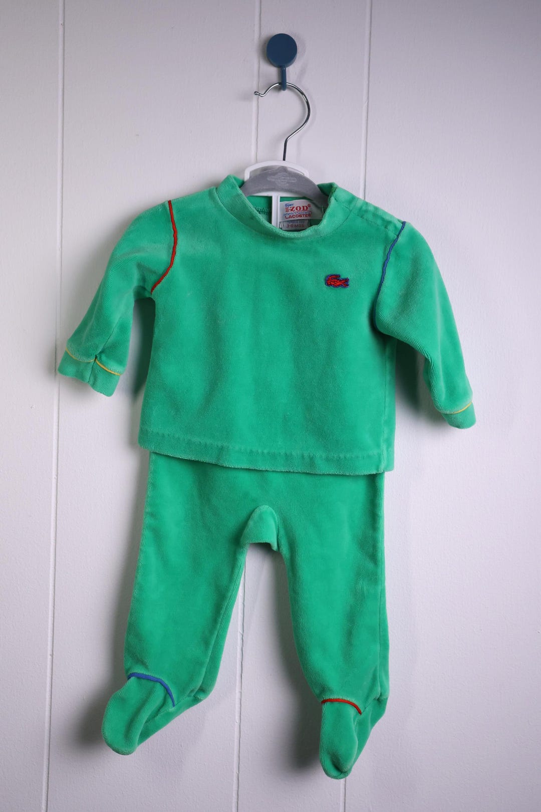 Gasp! Baby Lacoste Green Footed Velvet Sweatsuit With Multicolored ...