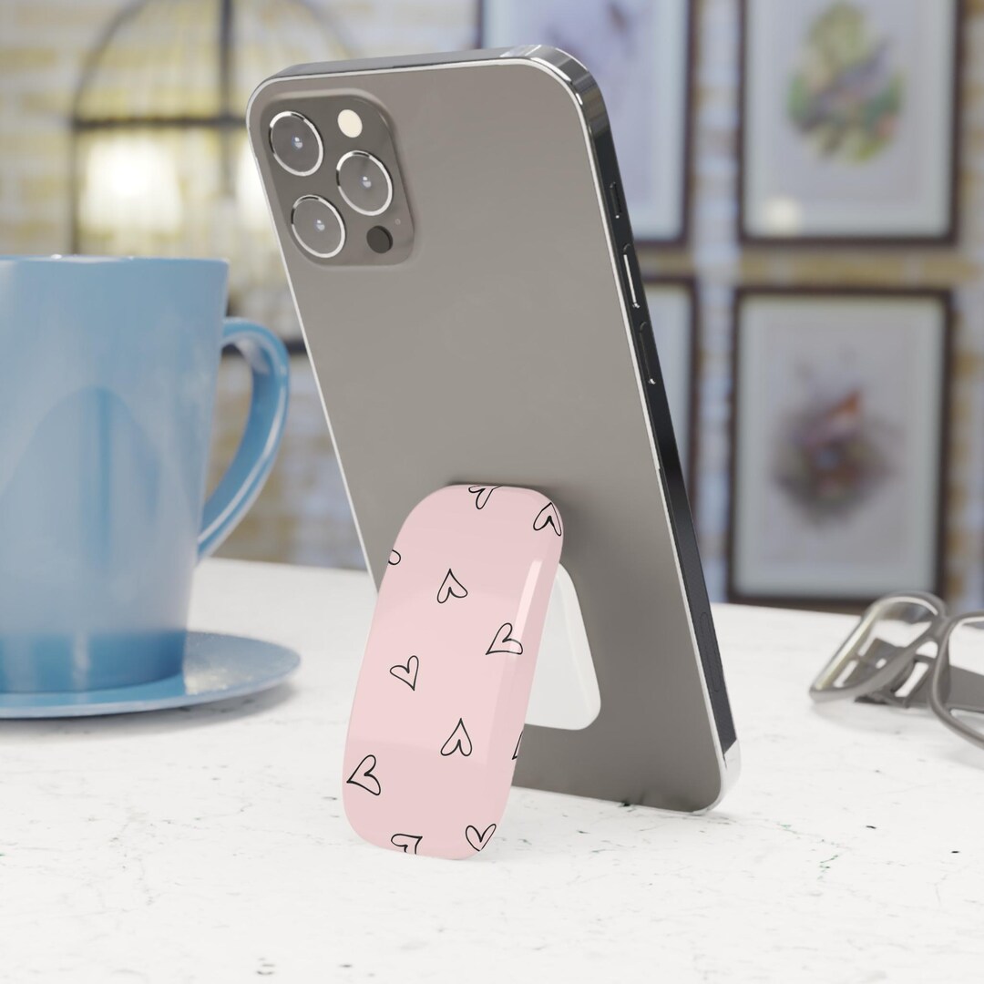 Pink Phone Grip, Line Art Hearts, Kickstand Desk Stand - Etsy