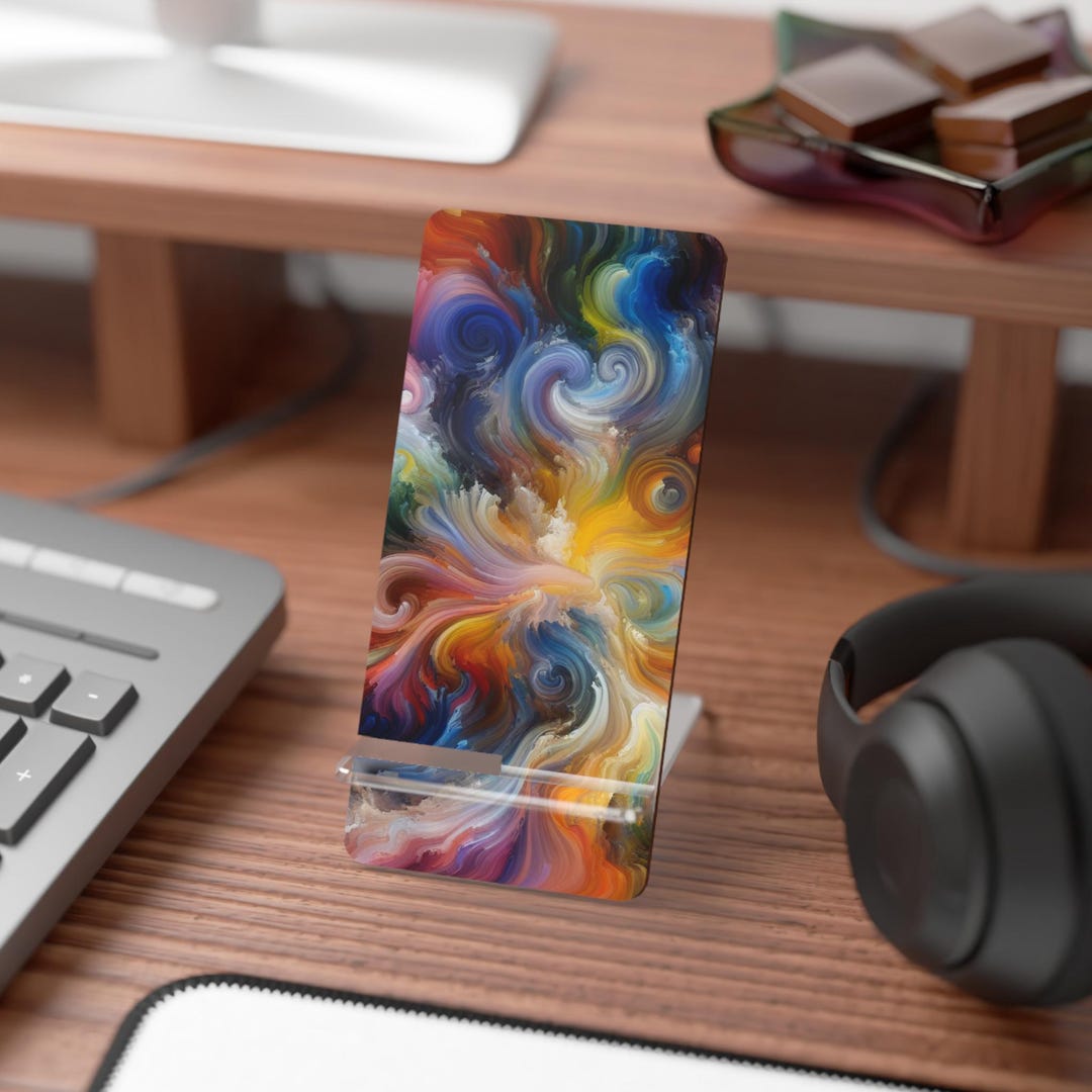 Abstract Art Phone Stand: Colorful Desk Organizer, Tech Gift - Etsy
