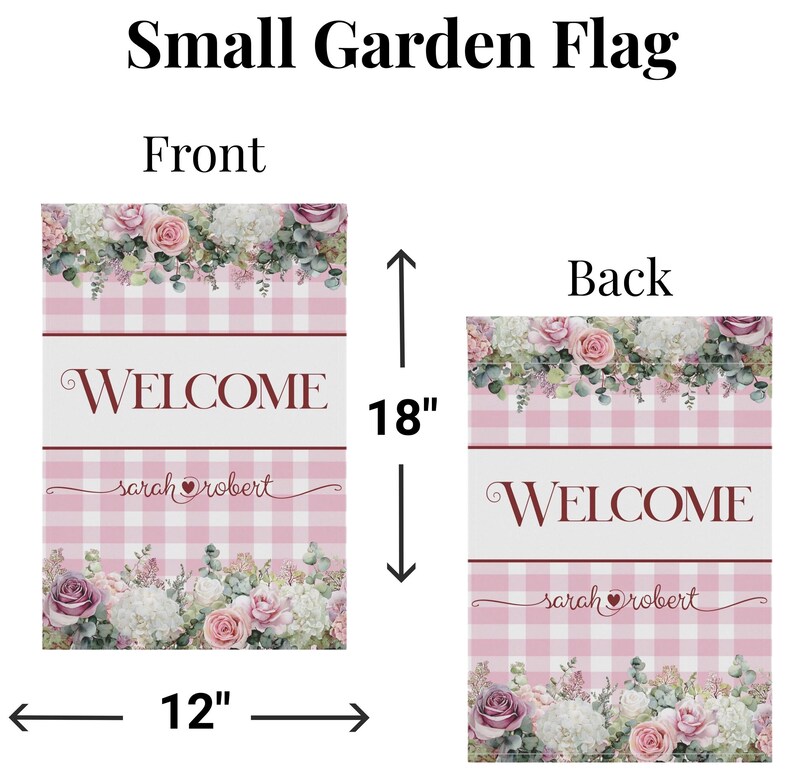 Personalized Flag | Custom Garden Flag | Pink Gingham Spring Florals ...