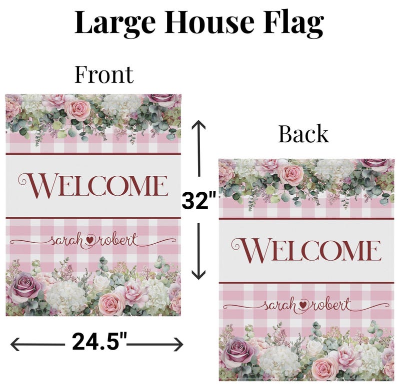 Personalized Flag | Custom Garden Flag | Pink Gingham Spring Florals ...