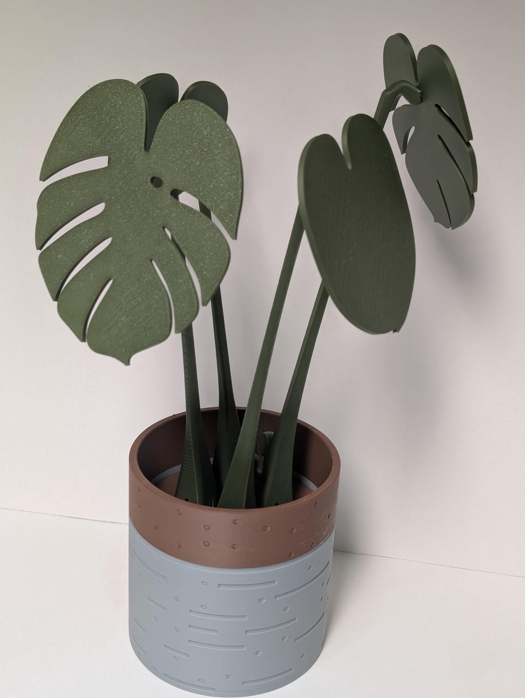 3D Printed Monstera Plant in Stylish Two-tone Pot – Modern Faux Plant ...