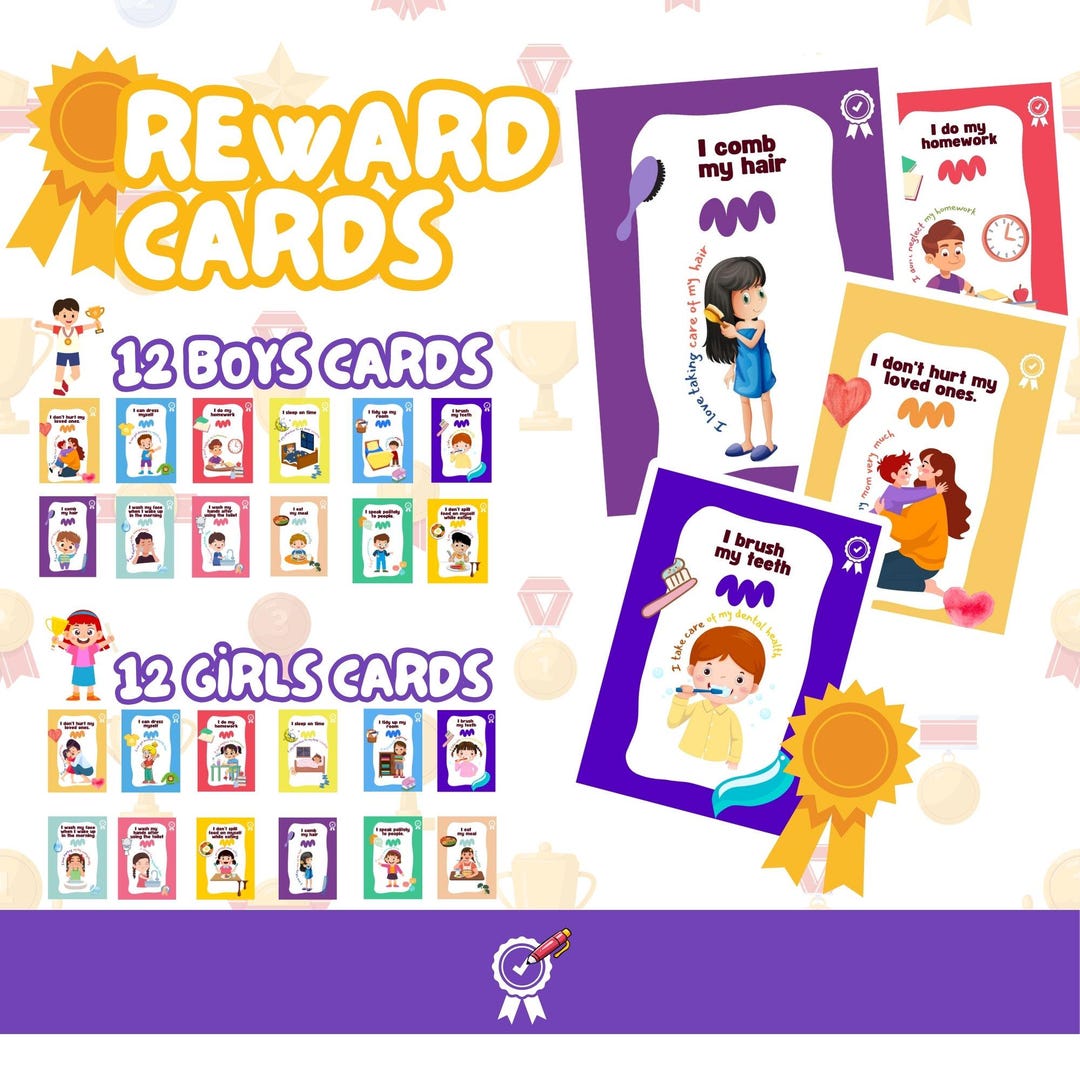 Reward Cards, Printable Reward Cards for Kids, Responsibility Task ...