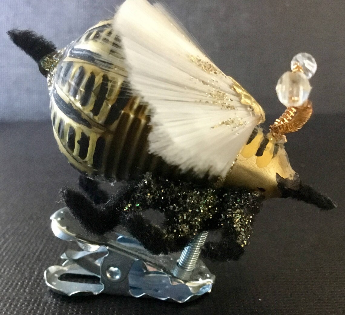 Bumblebee Clip on Christmas Ornament With Spun Glass Wings,large Czech ...