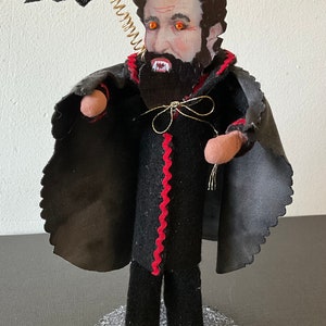Vampire Halloween Ornament Handmade-vintage Scrap Face, Felt, Spun ...