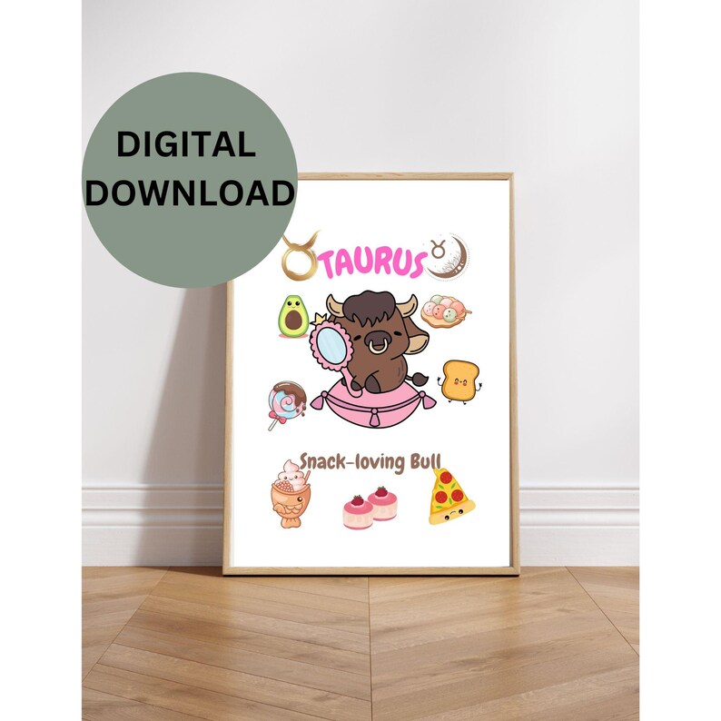 Adorable Taurus Bull Art Print | Zodiac Sign Decor for Your Home - Etsy