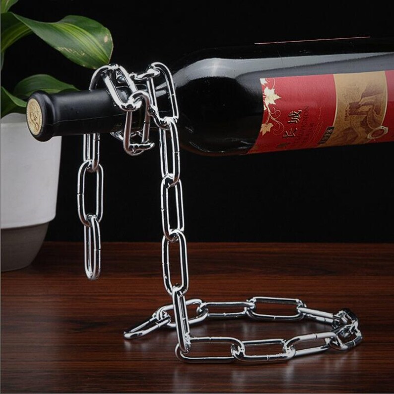 Magical Floating Chain Wine Bottle Holder – Luxury Metal Decorative ...