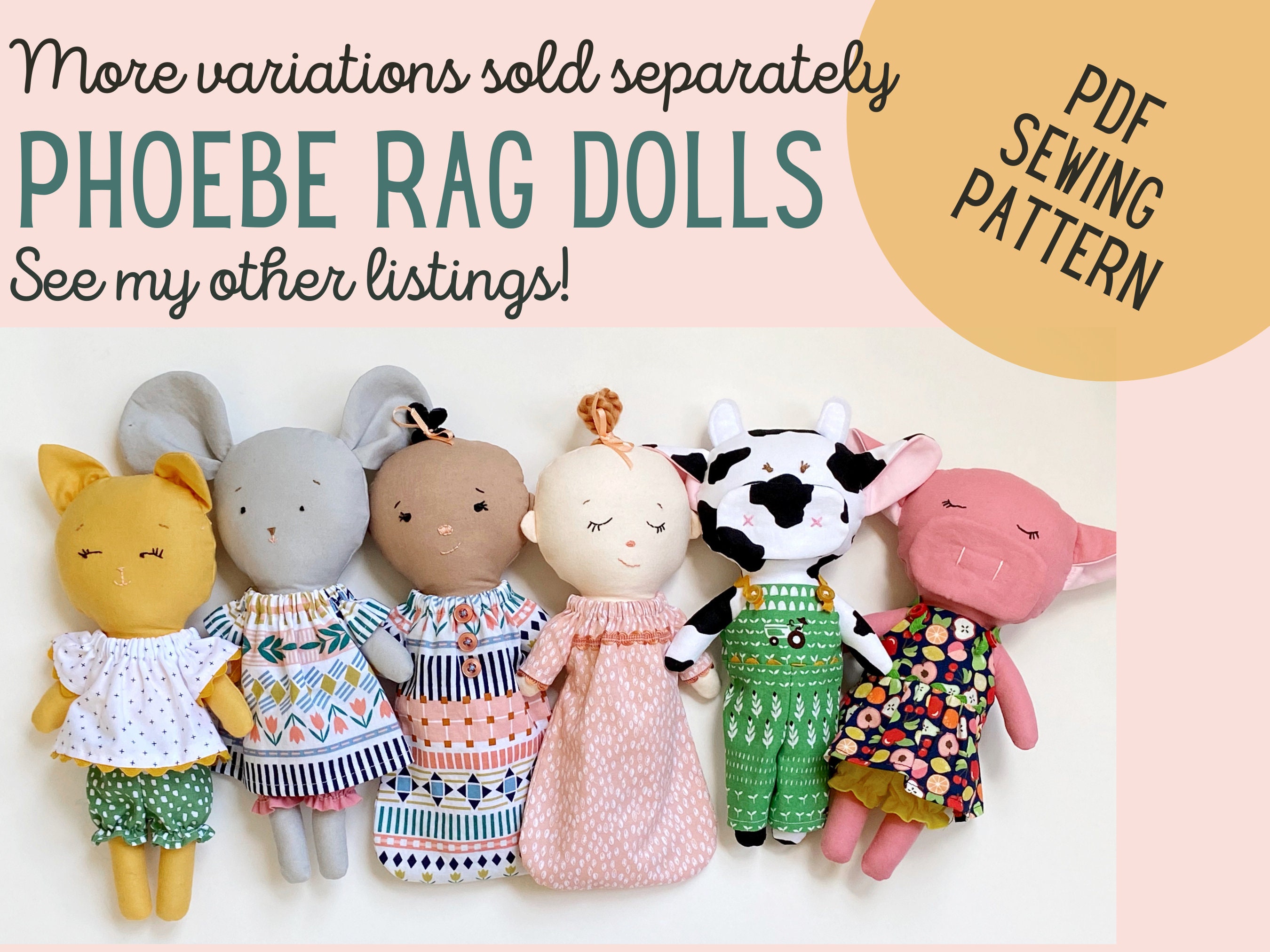 Phoebe Rag Doll Cow & Pig || PDF Sewing Pattern — Pin Cut Sew Studio